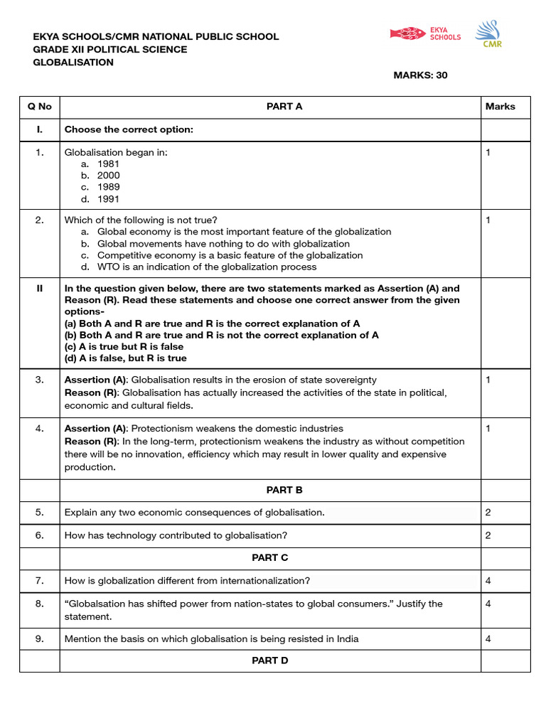 Gr12 PolSci Chapter Test Globalisation | PDF | Globalization | Economies