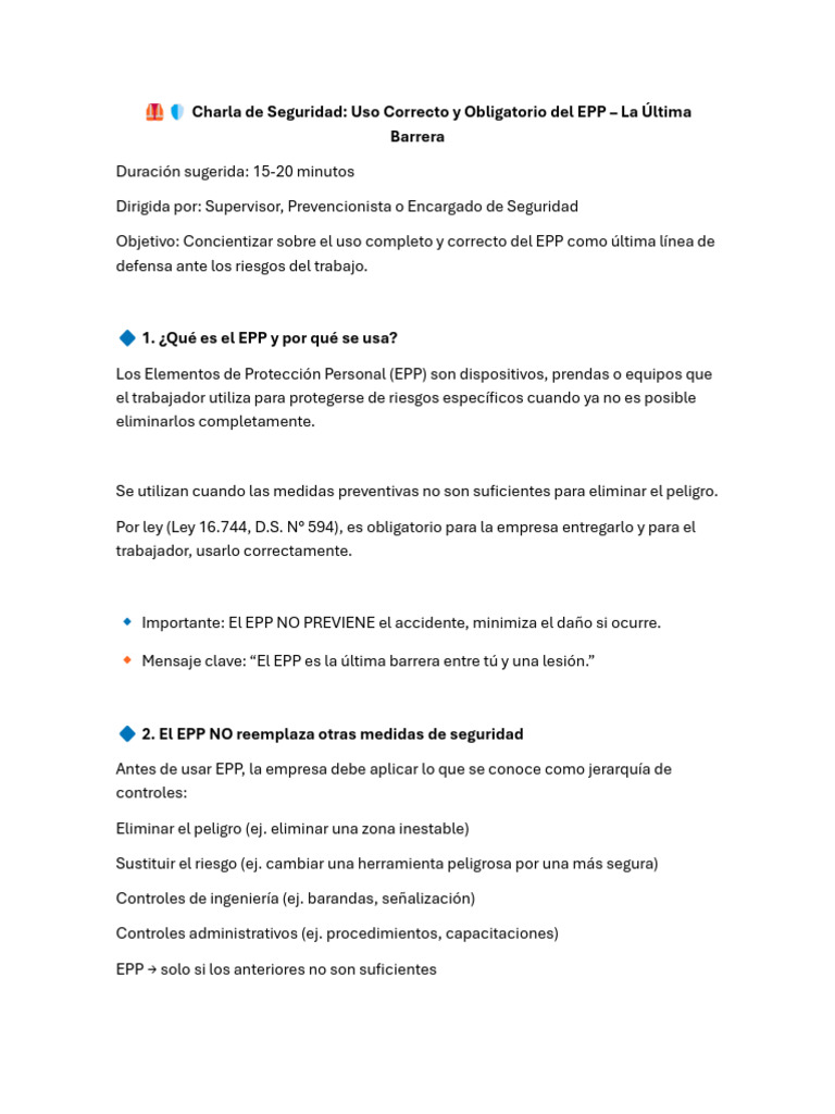 charla uso de epp | PDF
