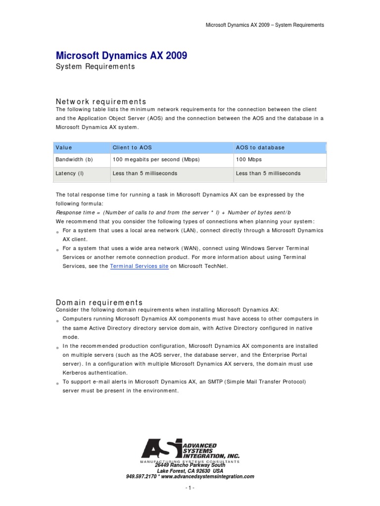 Microsoft Dynamics AX 2009-System Requirements | PDF | Microsoft Sql ...