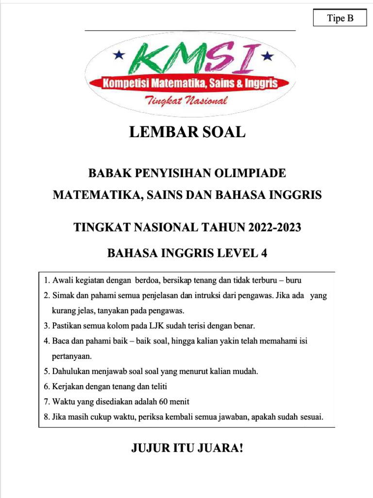 KMSI_2022_Penyisihan_Inggris Lev 4 Type B | PDF | Chess Theory | Chess