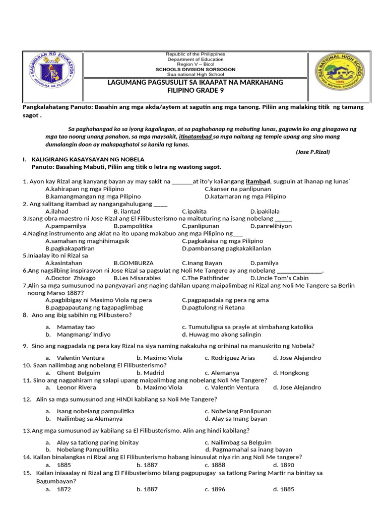 4th Periodical Test | PDF
