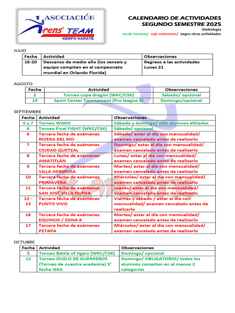 Calendario Actividades ATKK 2025 Segundo Semestre - 250712 - 210533 | PDF