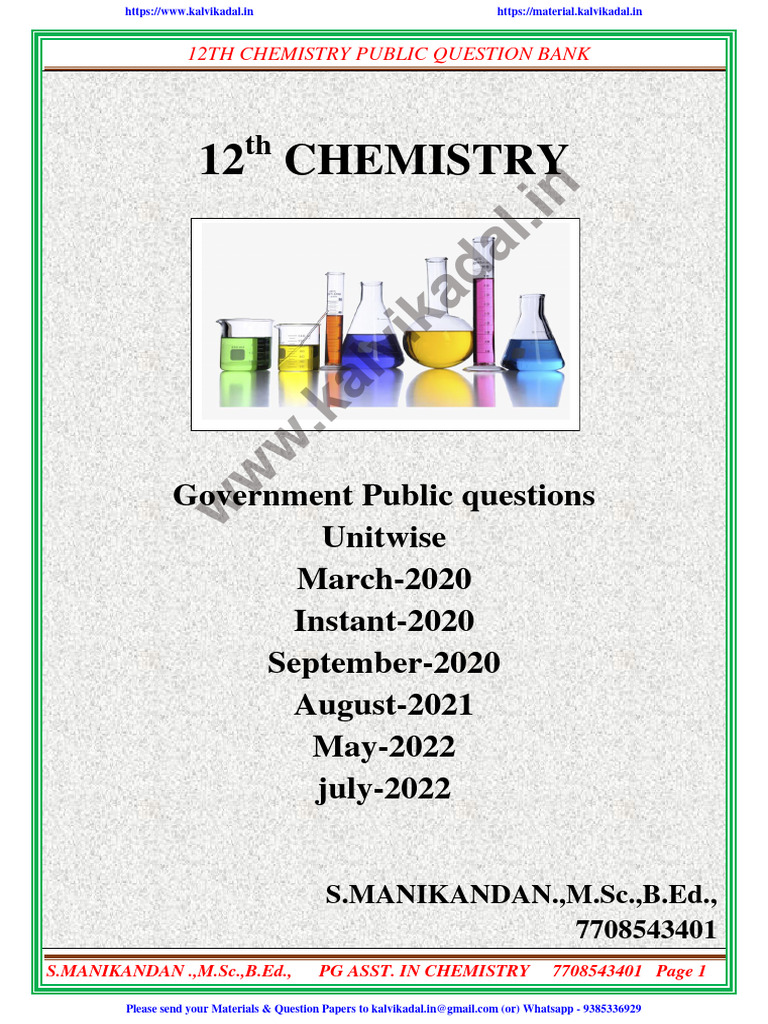 12th Chemistry Public Question Bank | PDF | Acid | Chemical Reactions