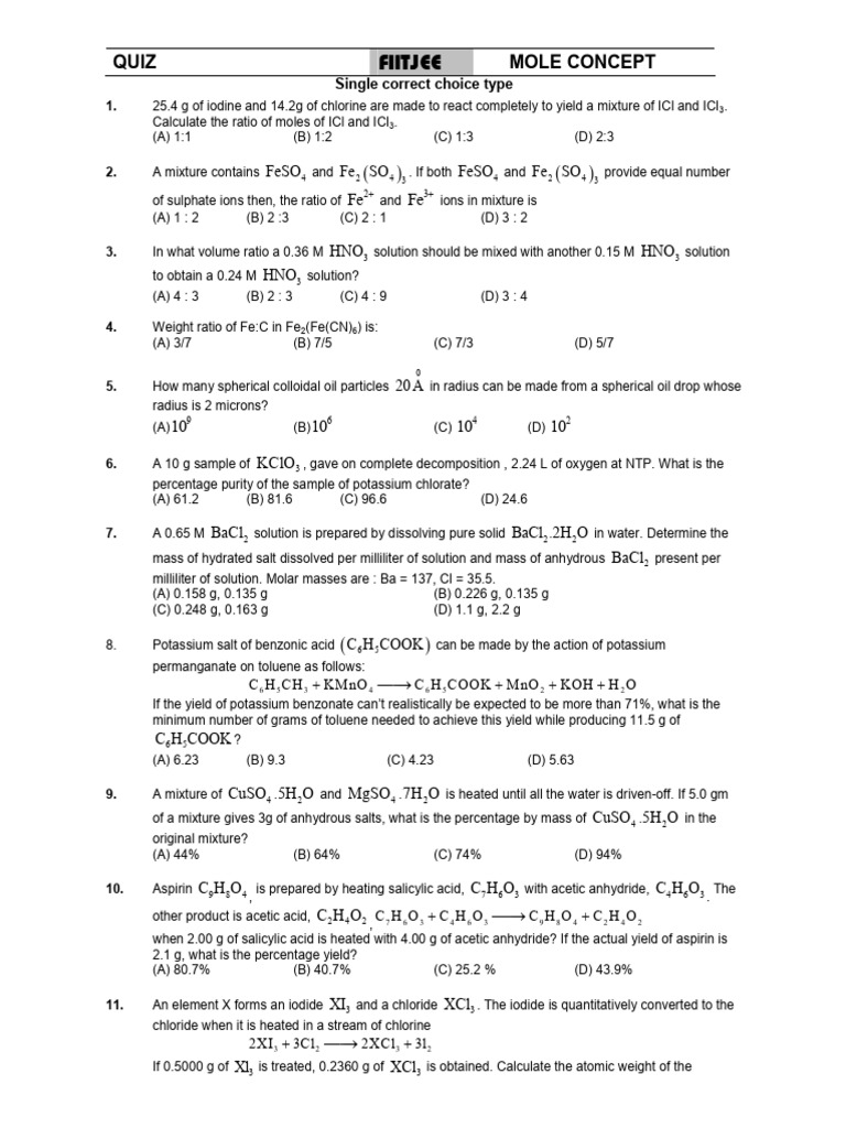 Mole Concept QUIZ[1] | PDF | Chemical Substances | Chemistry