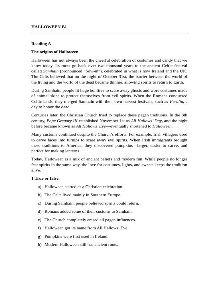 HALLOWEEN B1 Actualizado | PDF | Halloween | Cultural Anthropology