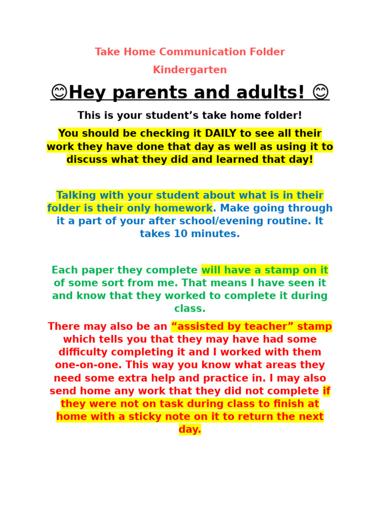 Take Home Communication Folder | PDF