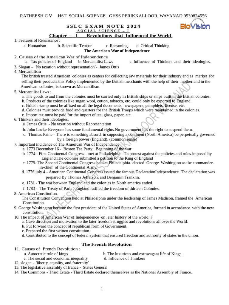 Bio-Vision - SSLC SS I CH I (ENG) | PDF