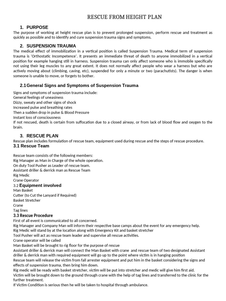 Height Rescue Plan and Suspension Trauma | PDF | Physiology | Medicine