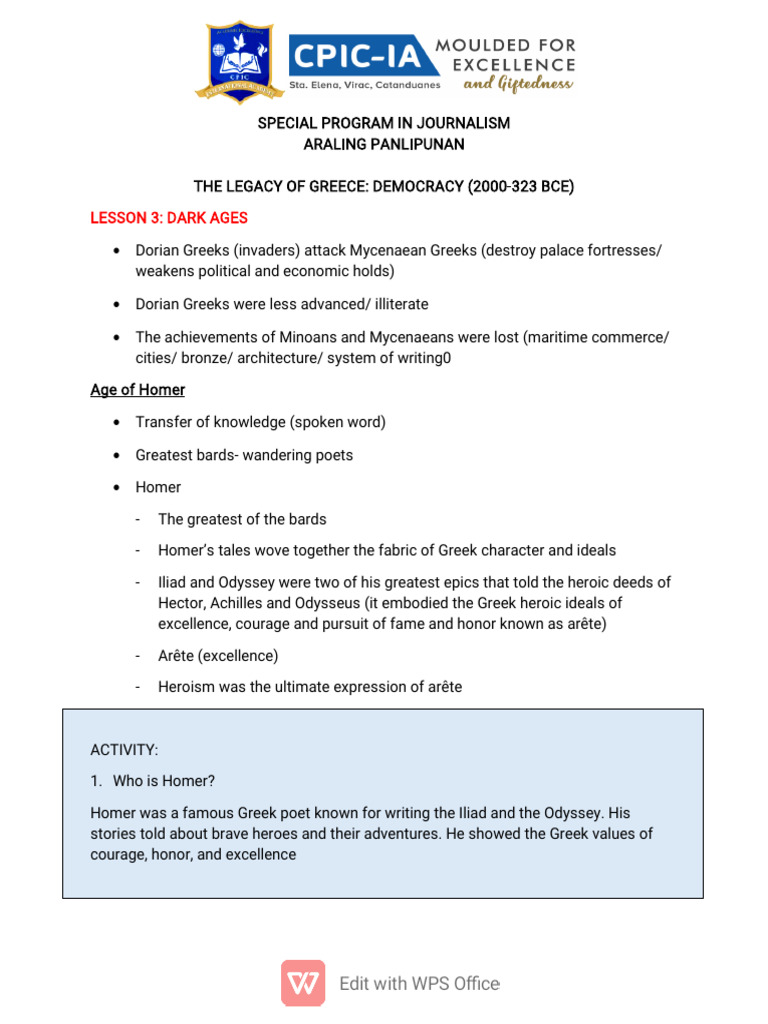 SPJ Mikaela Introvert AP Nov 7 2025 | PDF | Homer | Greek Mythology