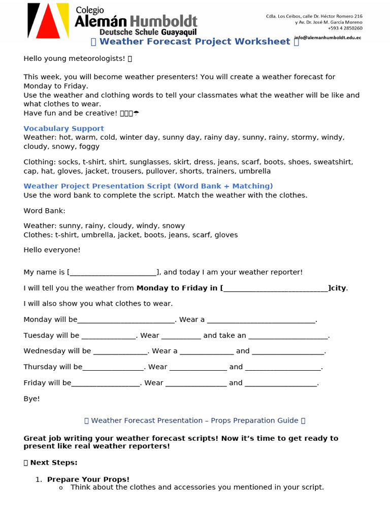 Weather Forecast Project Worksheet - Type 2 Adaptations | PDF ...