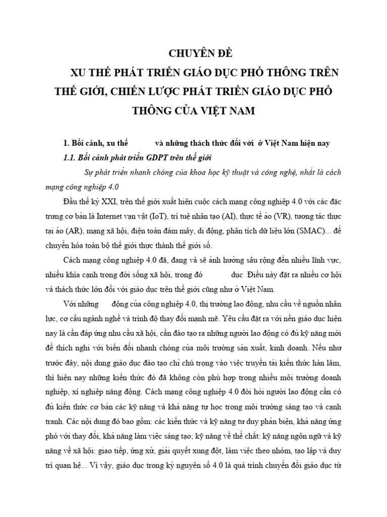 2. Chuyên Đề 2 - Xu Thế Phát Triển GDPT Trên Thế Giới, Chiến Lược Phát Triển GDPT Của Việt Nam | PDF