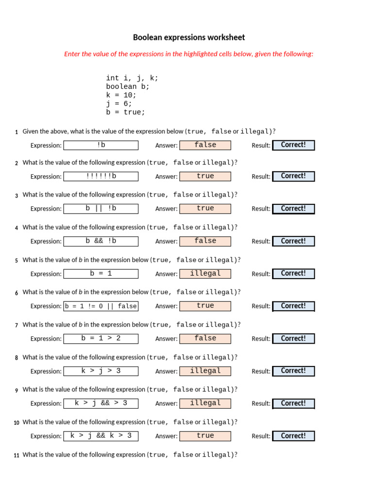 Copy of Boolean Expressions Worksheet | PDF | Boolean Data Type | Computer Programming