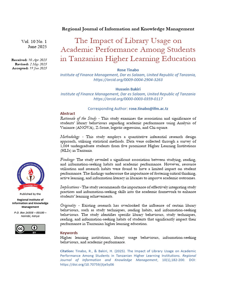 The Impact of Library Usage On Academic Performanc | PDF ...