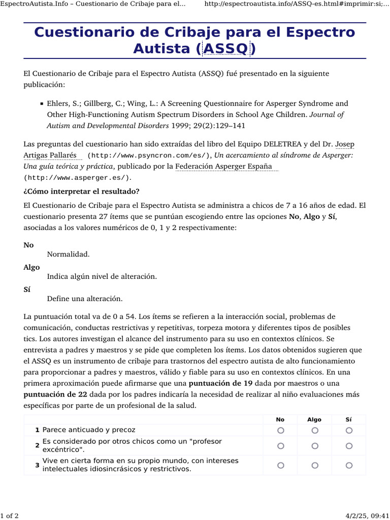 ASSQ | PDF | Autismo