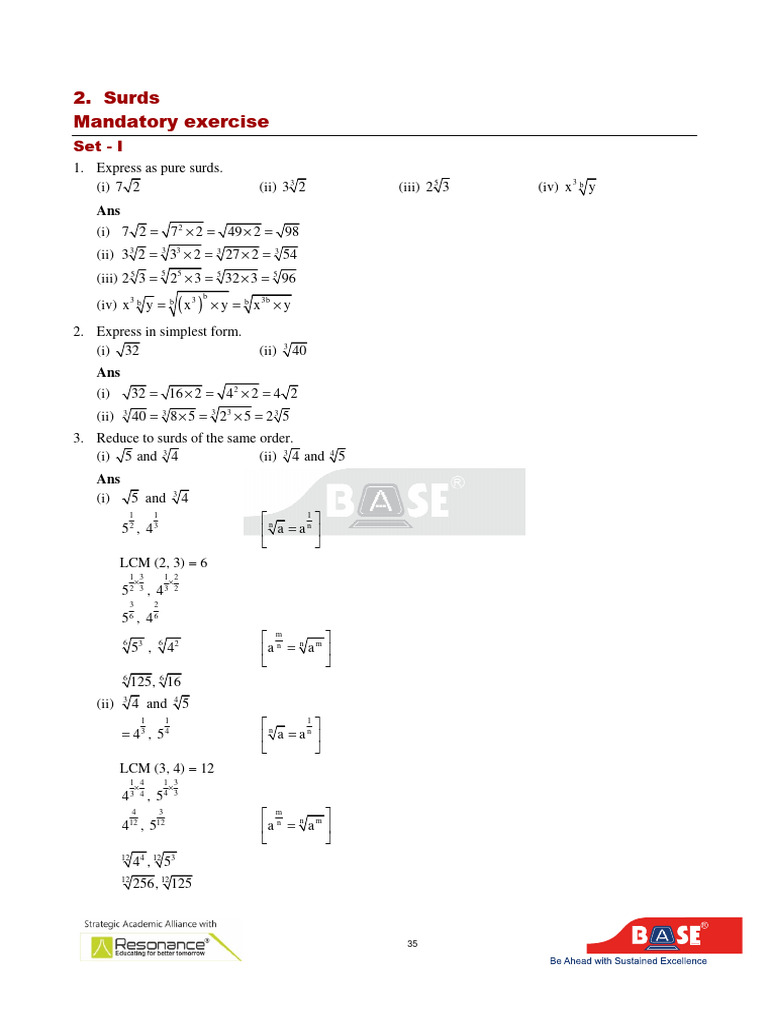 Simplifying Surds: Exercises and Solutions | PDF | Rational Number ...
