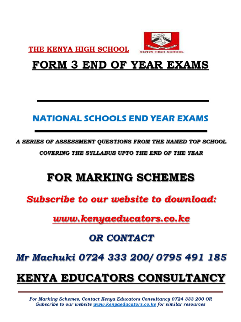 Form 3 Kenya High Endterm 3 Exams | PDF