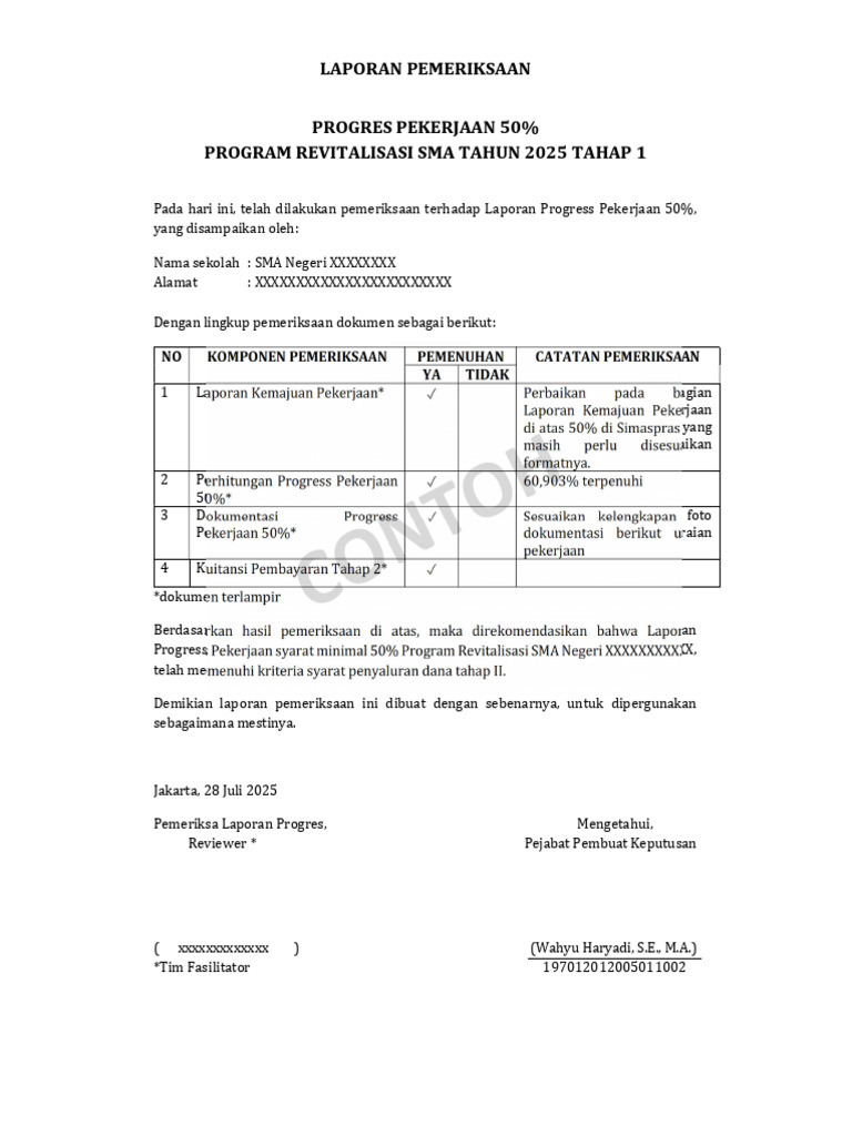 Laporan Progres Revitalisasi SMA 2025 | PDF