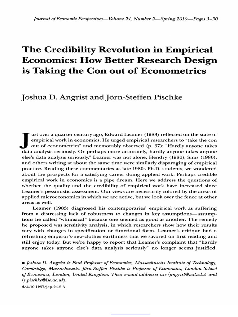 05 Angrist Pischke JEP 2010 | PDF | Econometrics | Regression Analysis