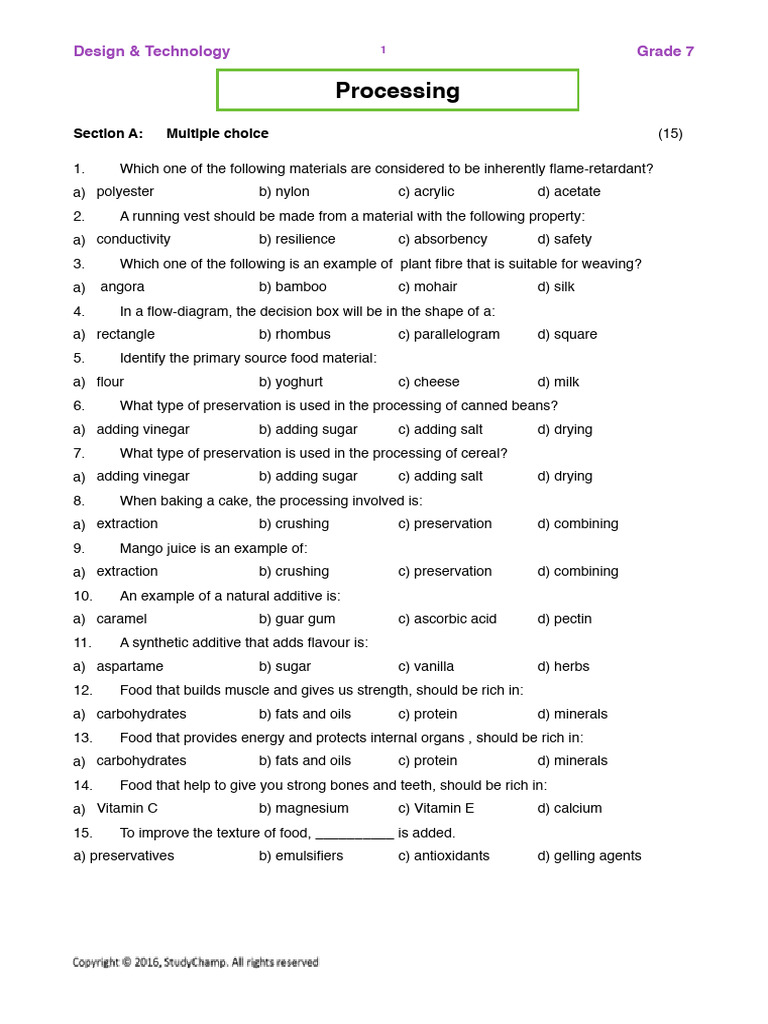 Gr7 DT Test Processing | PDF | Yarn | Textiles