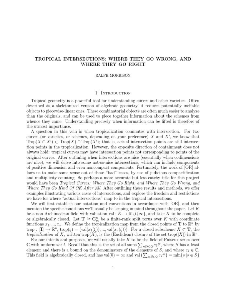 Tropical Intersections | PDF | Line (Geometry) | Curve