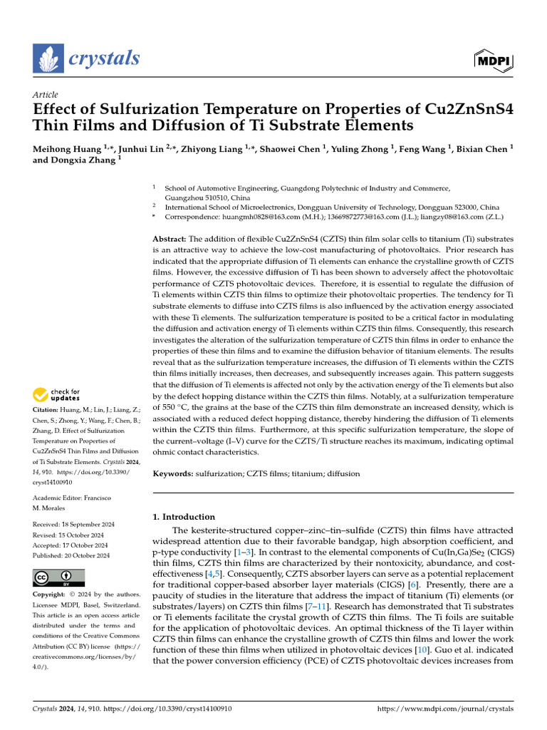 Sulfurization Temperature On Properties of Cu2ZnSnS4 | PDF | Sputtering ...