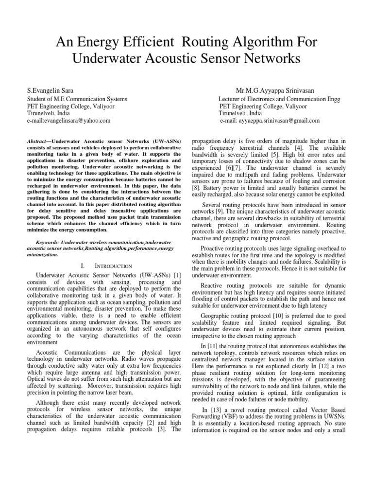 An Energy Efficient Routing Algorithm For Underwater Acoustic Sensor Networks | PDF | Routing ...