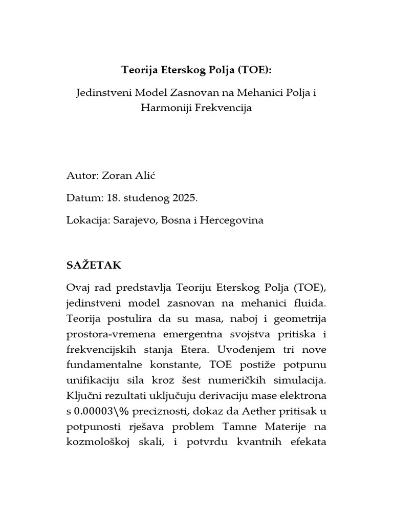 Teorija Eterskog Polja (TOE) | PDF
