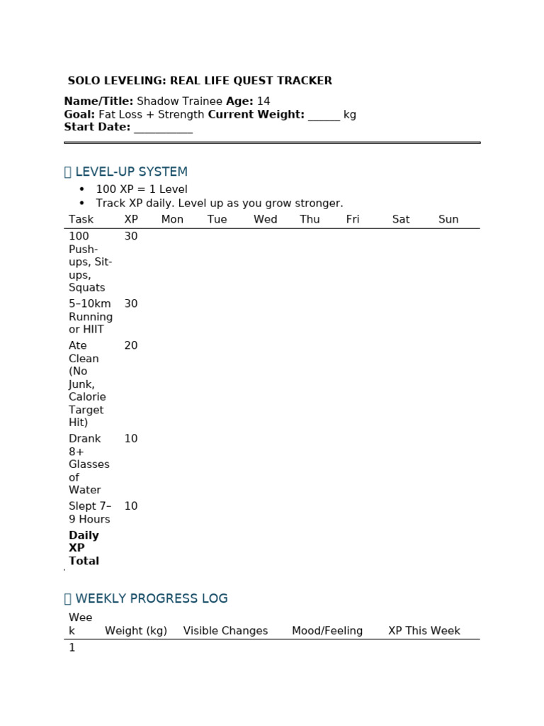 Solo Leveling Quest Tracker | PDF