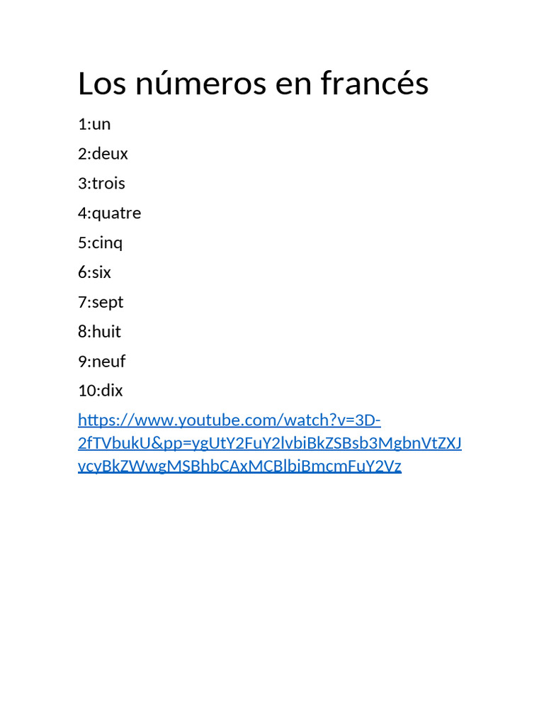 Los Números en Francés | PDF