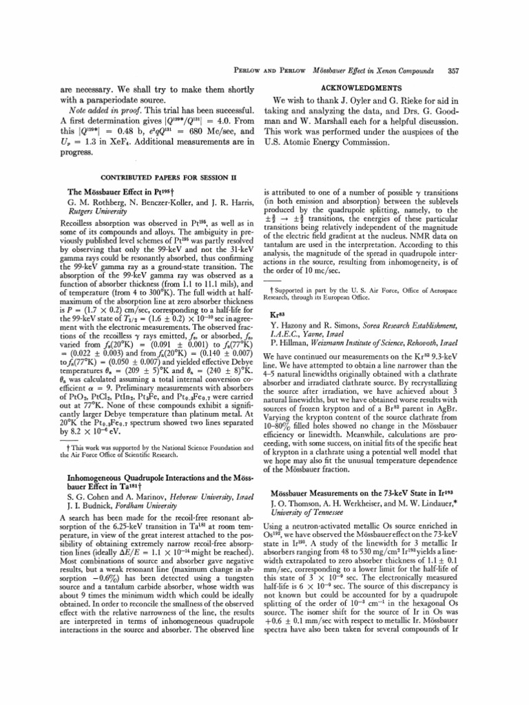 In homogeneous Quadrupole Interactions and the Mossbauer Effect in Ta ...
