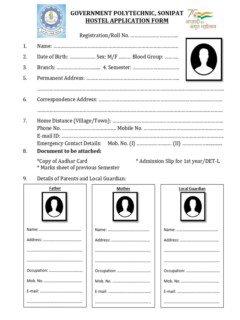 Hostel Form 1 | PDF