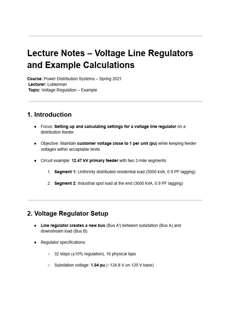 Lecture Notes - Voltage Line Regulators and Example Calculations | PDF ...