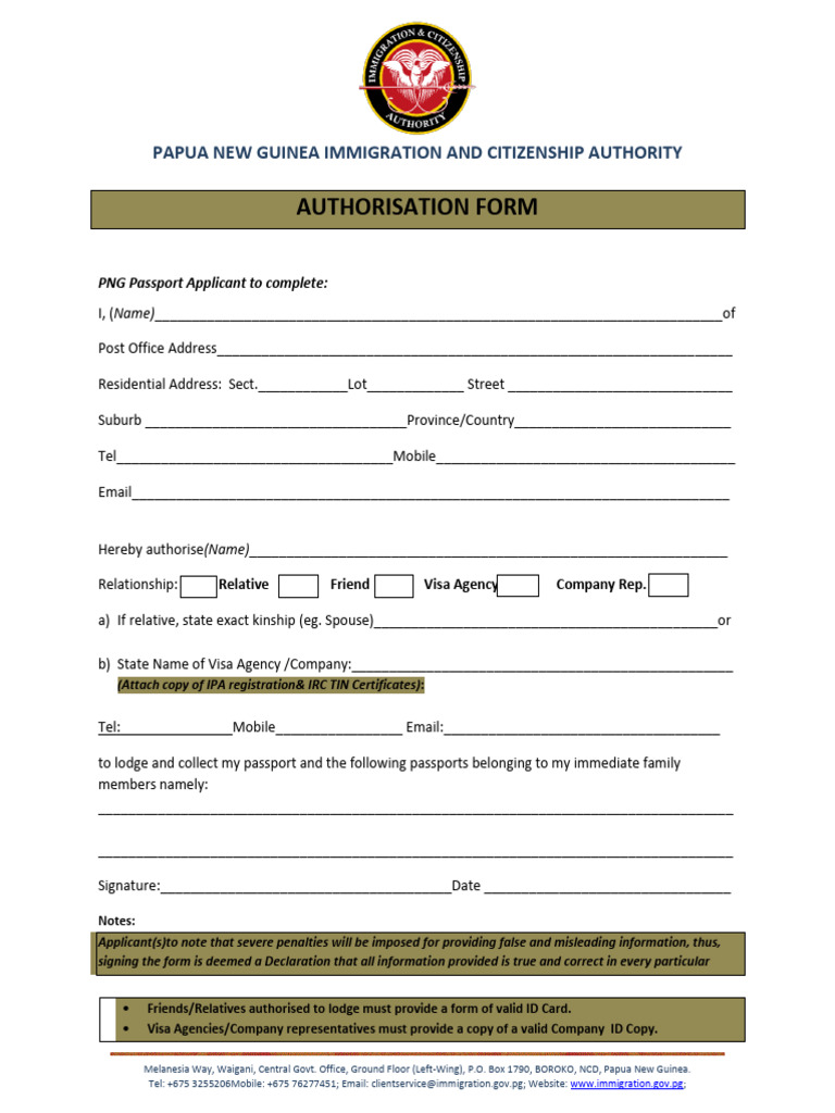 PNG Passport Authorisation Form | PDF