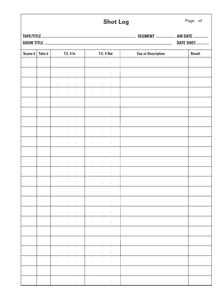 Shot Log for Video Production | PDF