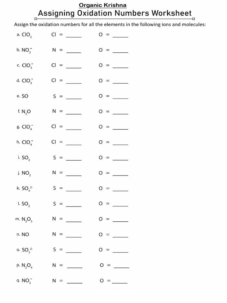 Assigning Oxidation Numbers Worksheet 2 | PDF