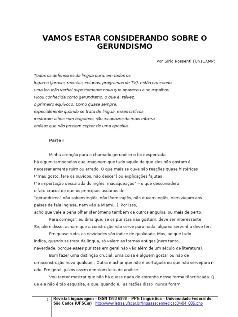 Gerundismo Sirio Possenti Revista Linguasagem | PDF | Linguística | Verdade