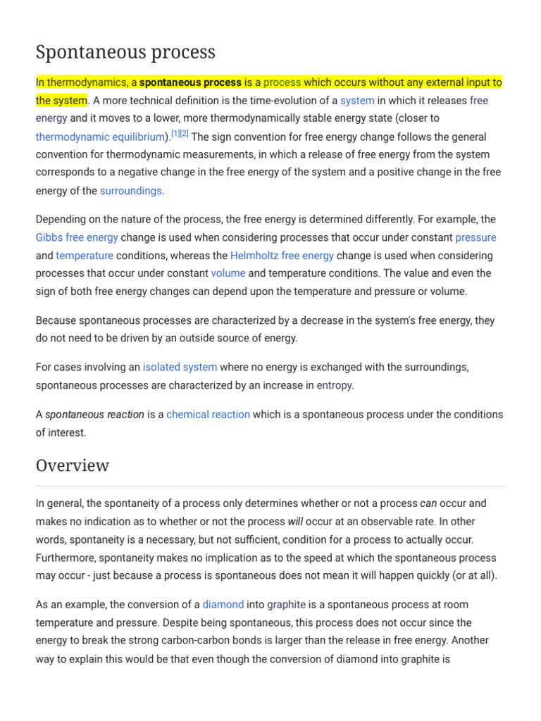 Spontaneous Process - Wikipedia | PDF | Gibbs Free Energy | Temperature
