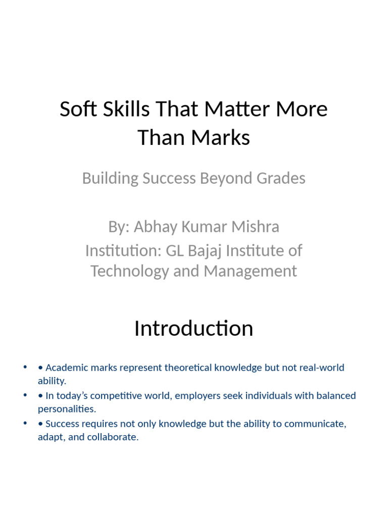 Soft Skills That Matter More Than Marks GL Bajaj | PDF | Emotional ...