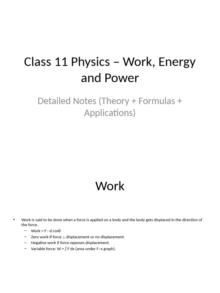 Class 11 Physics: Work, Energy, Power Guide | PDF