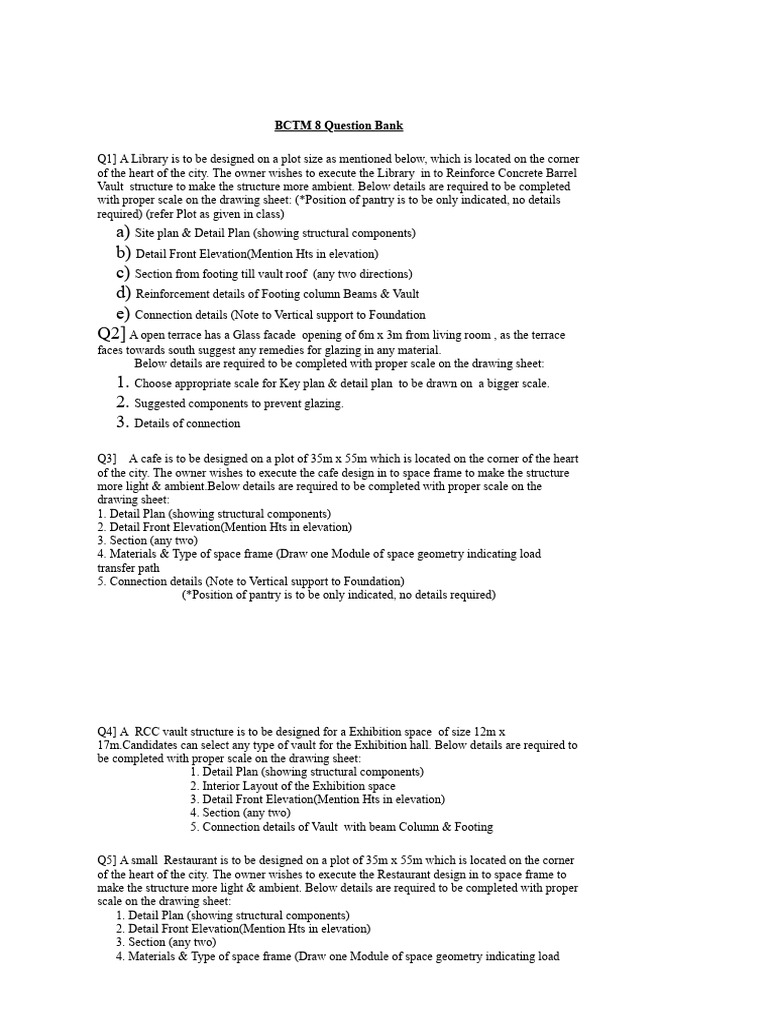 Question Bank BCT 8.Docx | PDF | Architectural Elements | Architectural Design