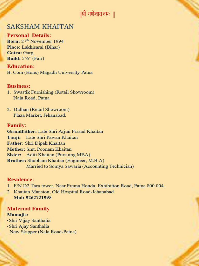 Saksham Khaitan Biodata | PDF