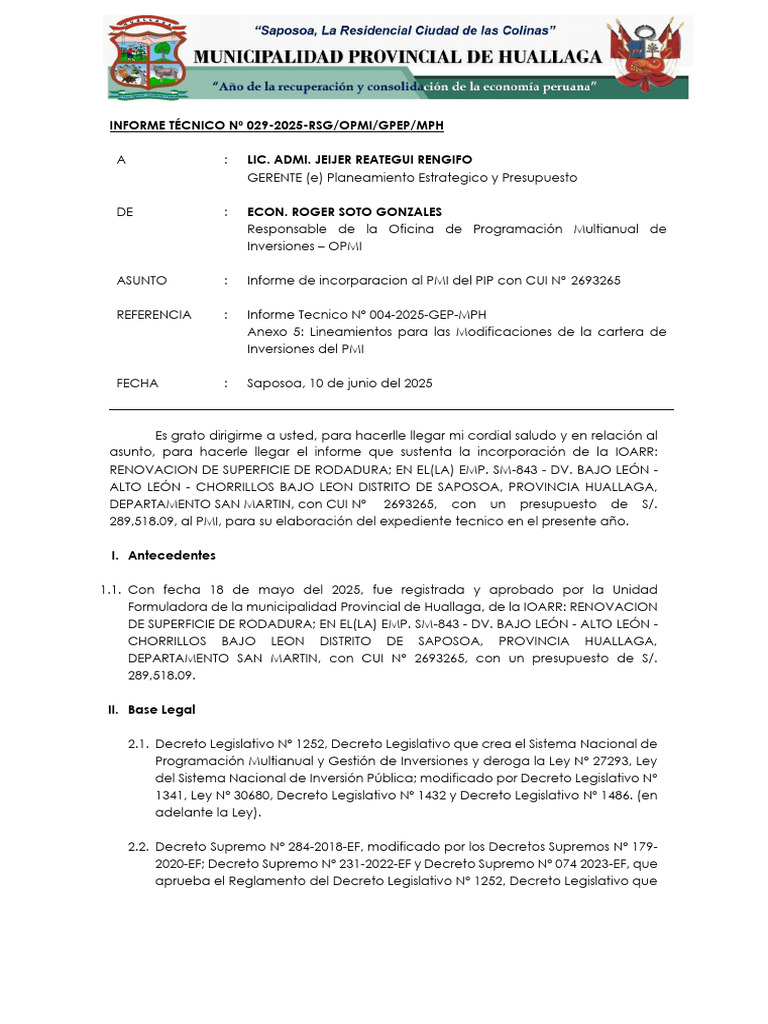 Informe de Incorporacion Al PMI | PDF | Presupuesto