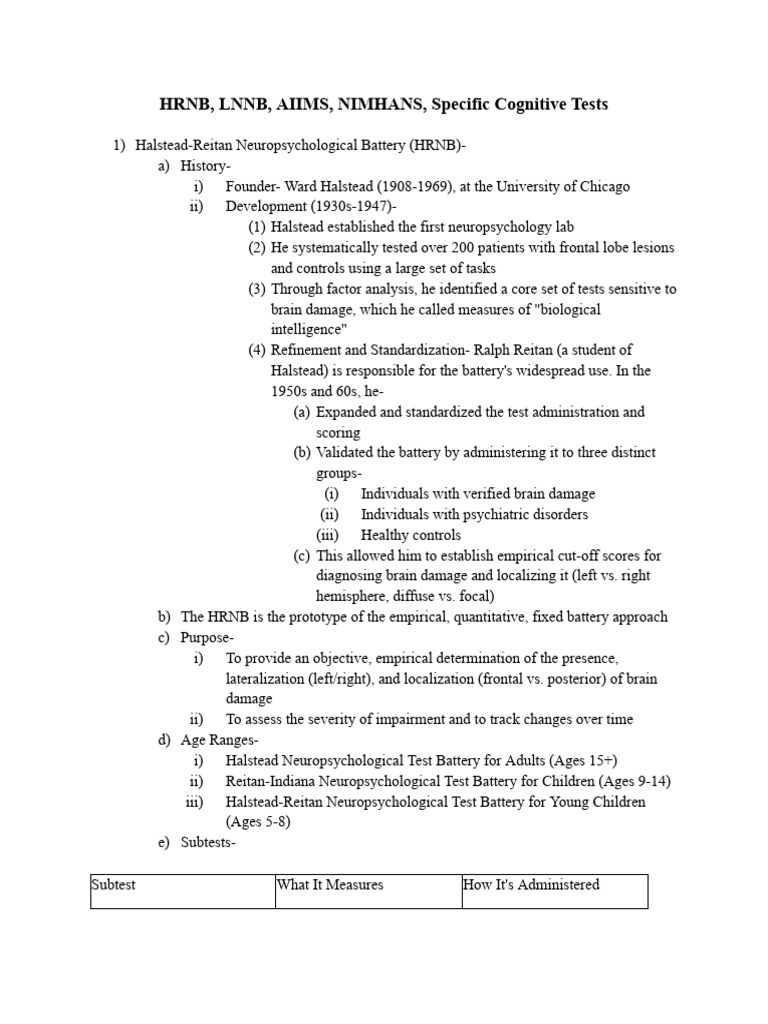 Neuropsychological Test Batteries Overview | PDF | Aphasia | Memory
