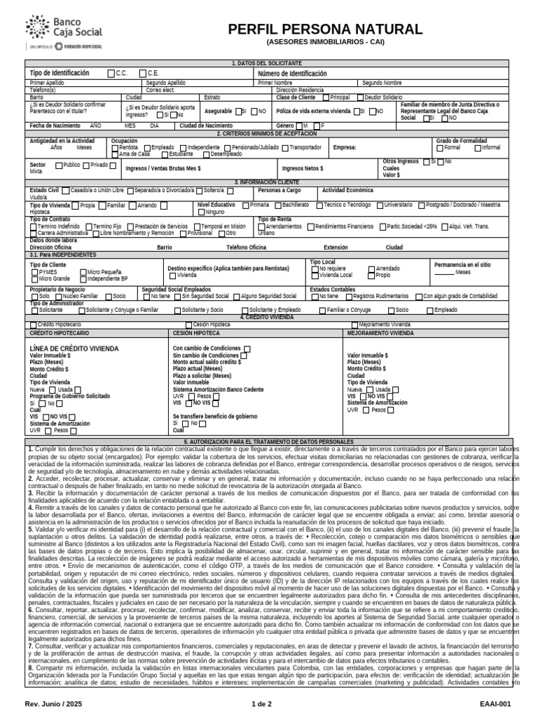 F Perfil Persona Natural CAI EAAI-001(198) | PDF | Economias | Business