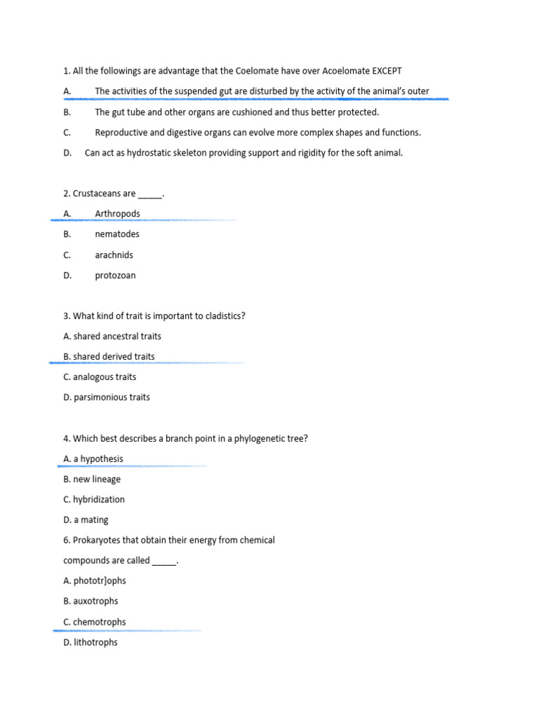Coelomate vs Acoelomate Advantages Quiz | PDF