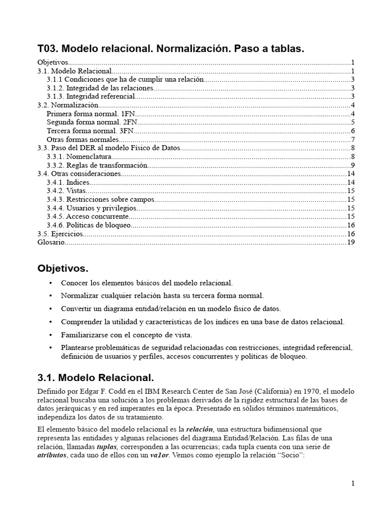 T03 Modelo Relacional. Normalización. Paso A Tablas | PDF | Bases de ...