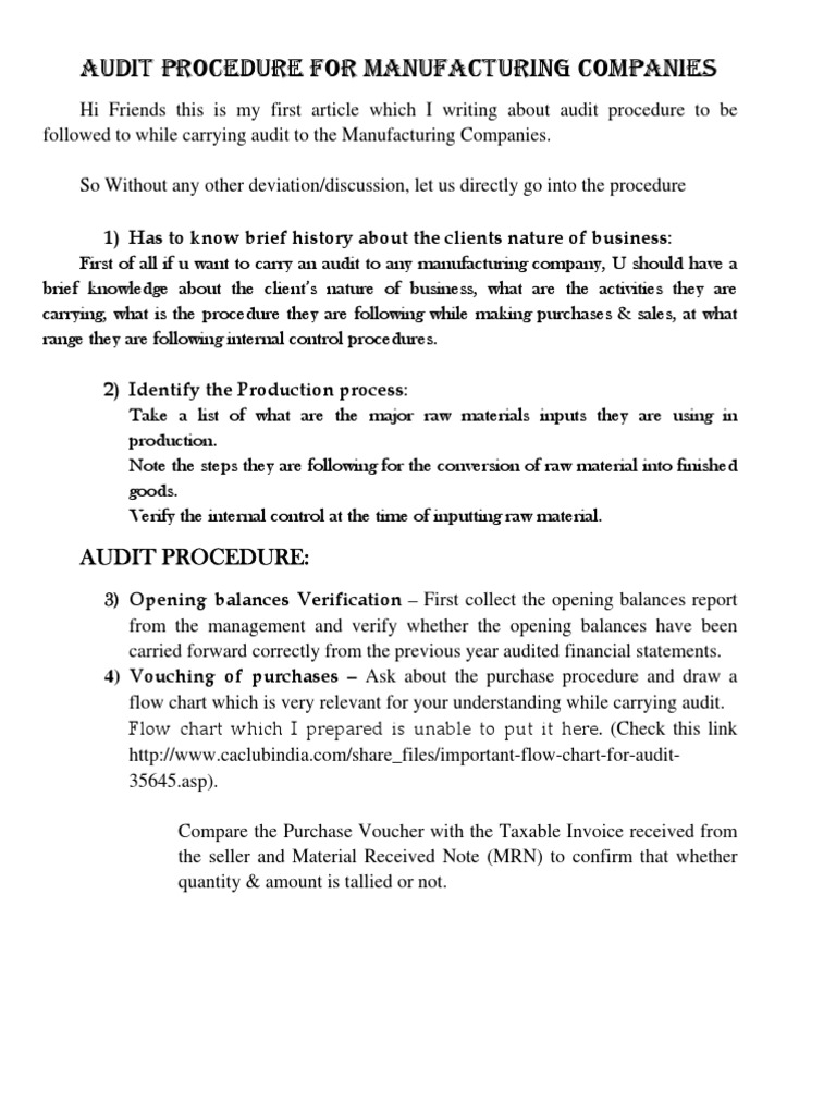 Manufacturing Audit Procedure Guide | PDF | Audit | Invoice