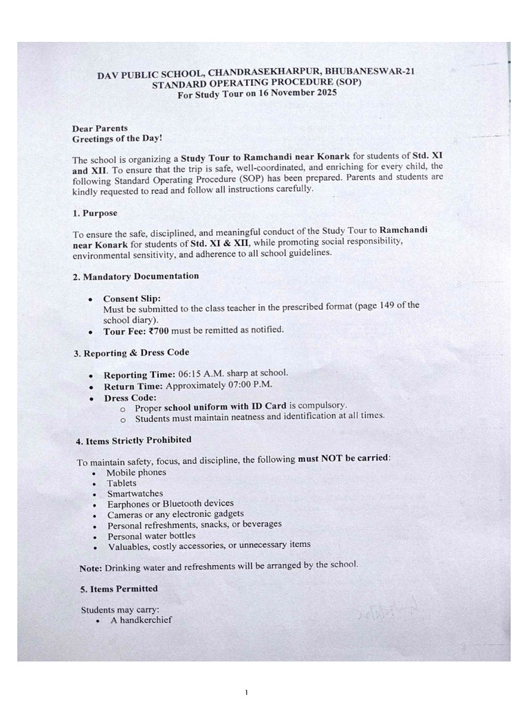 SOP For Study Tour | PDF