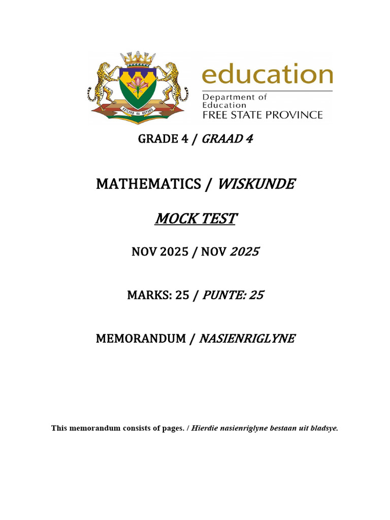 Grade 4 Mock Test Marking Guideline Nov 2025 | PDF