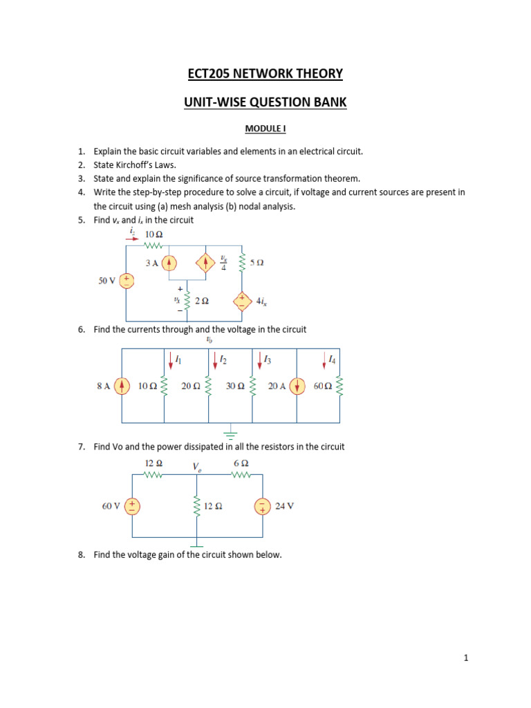 Ect205 Network Theory Unit-Wise Question Bank: State Kirchoff's Laws | PDF | Laplace Transform ...